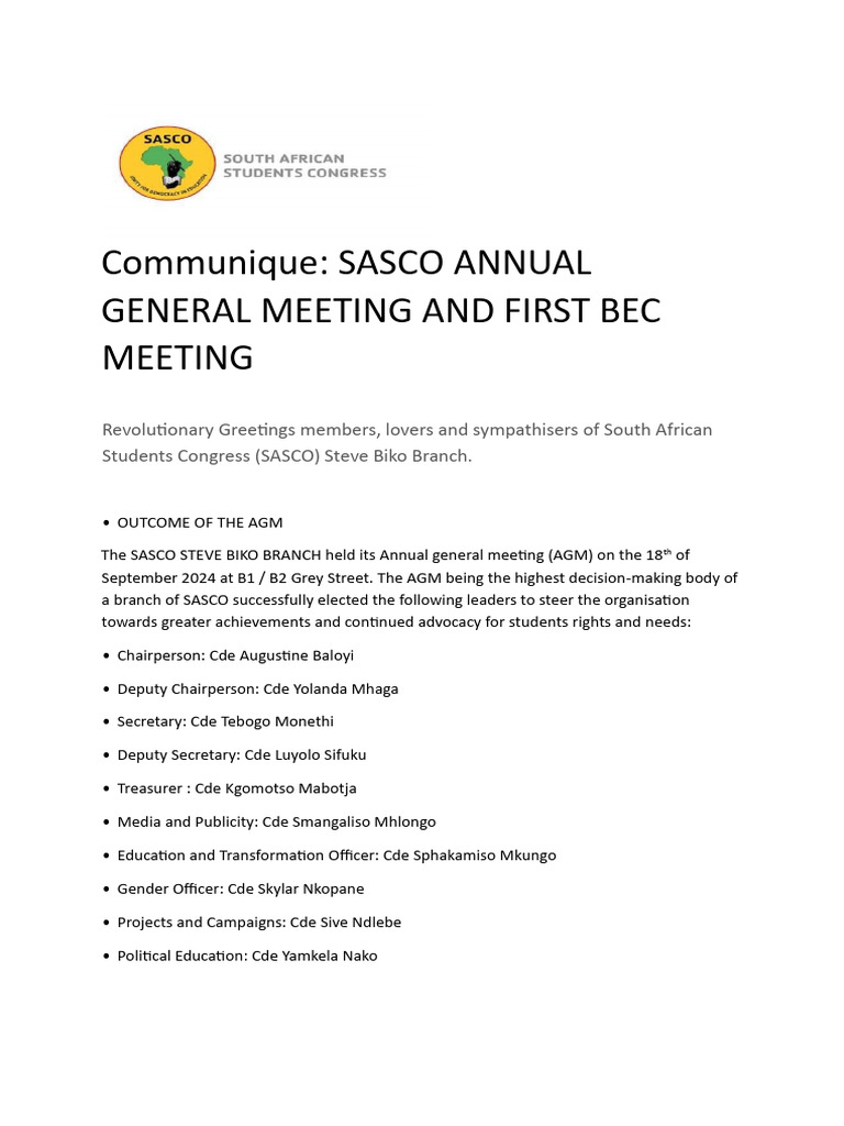 AGM & First BEC Meeting Outcomes | PDF