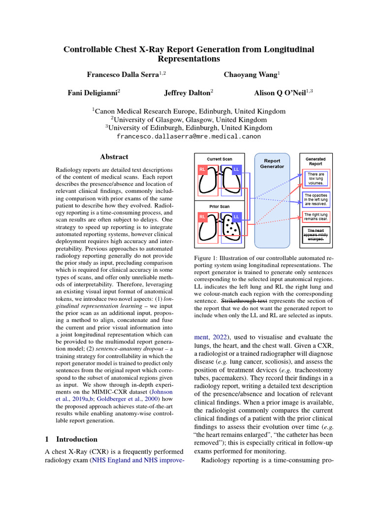 Controllable Chest X-Ray Report Generation from Longitudinal Representations | PDF
