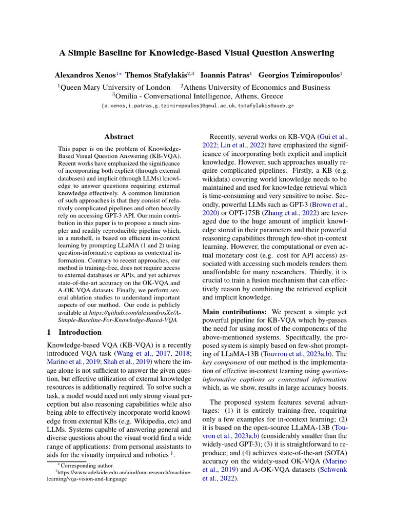 A Simple Baseline For Knowledge-Based Visual Question Answering | PDF | Machine Learning ...