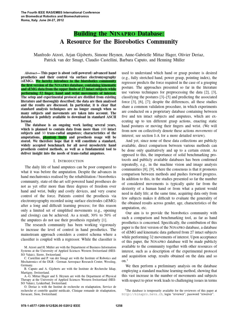 Building The Ninapro Database A Resource For The Biorobotics Community | PDF