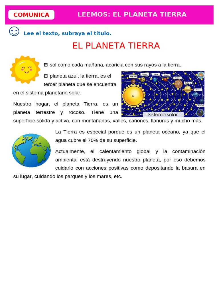 d1 A1 Ficha Com. Leemos El Planeta Tierra | PDF
