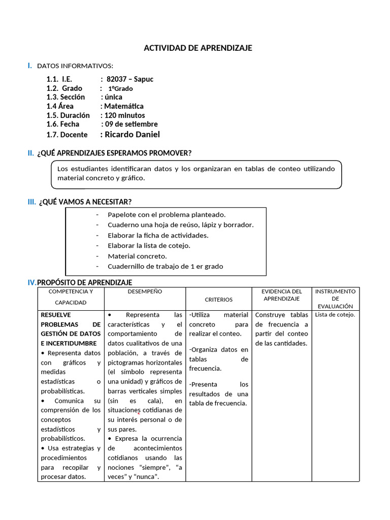 d2 A1 Sesion Mat. Leemos y Completamos Tablas | PDF