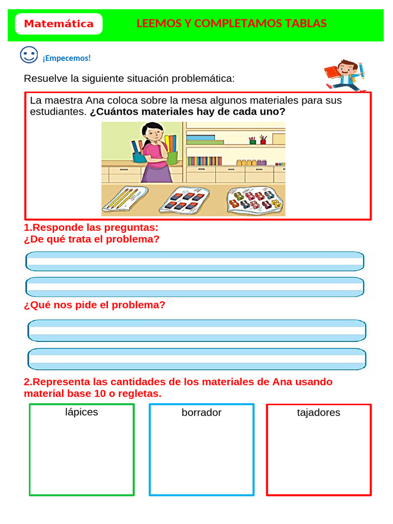 d2 A1 Ficha Mat. Leemos y Completamos Tablas | PDF