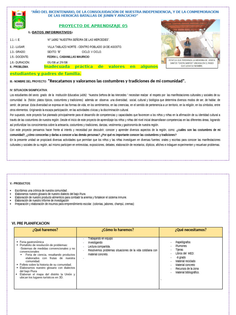 Proyecto #05 Sexto Grado B - Fedra | PDF