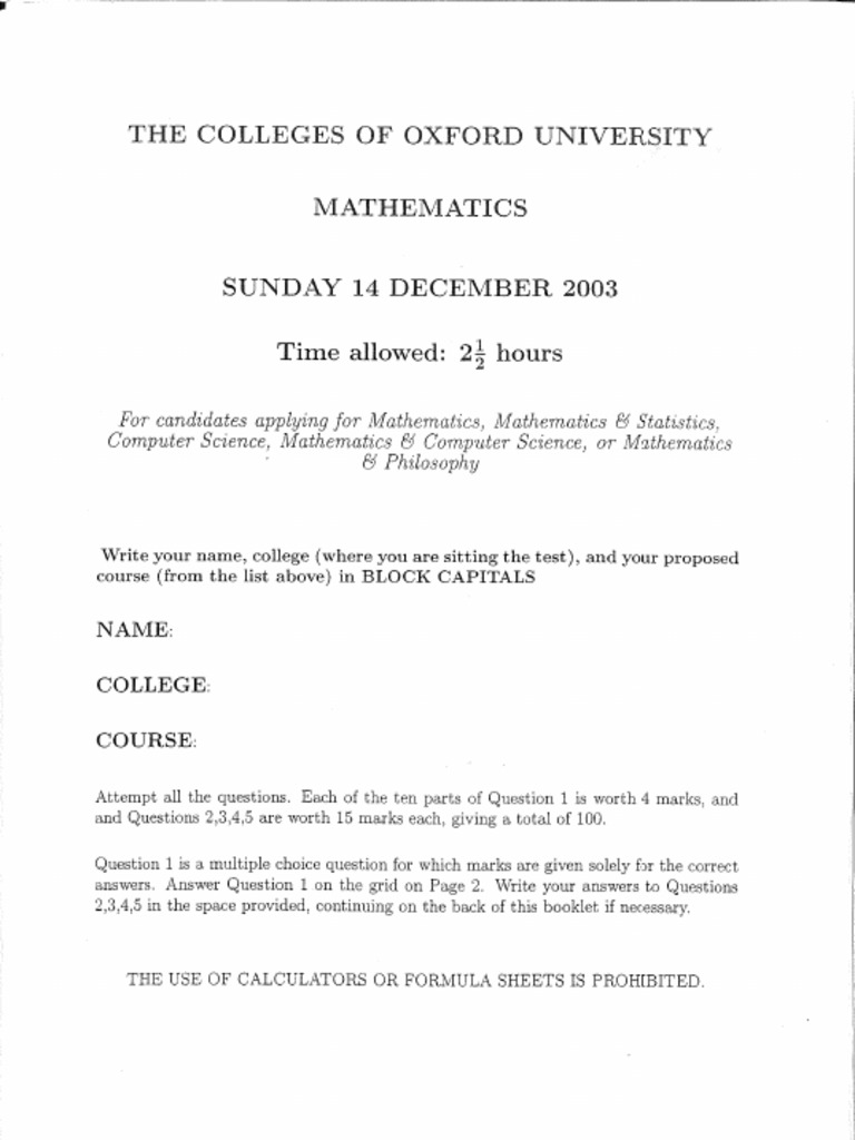 MAT 2003 Past Paper | PDF