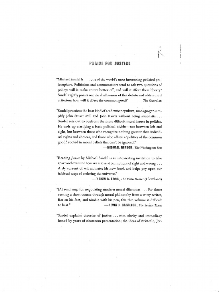Sandel 2010 Justice - Whats The Right Thing To Do Pages 1 - 42 | PDF