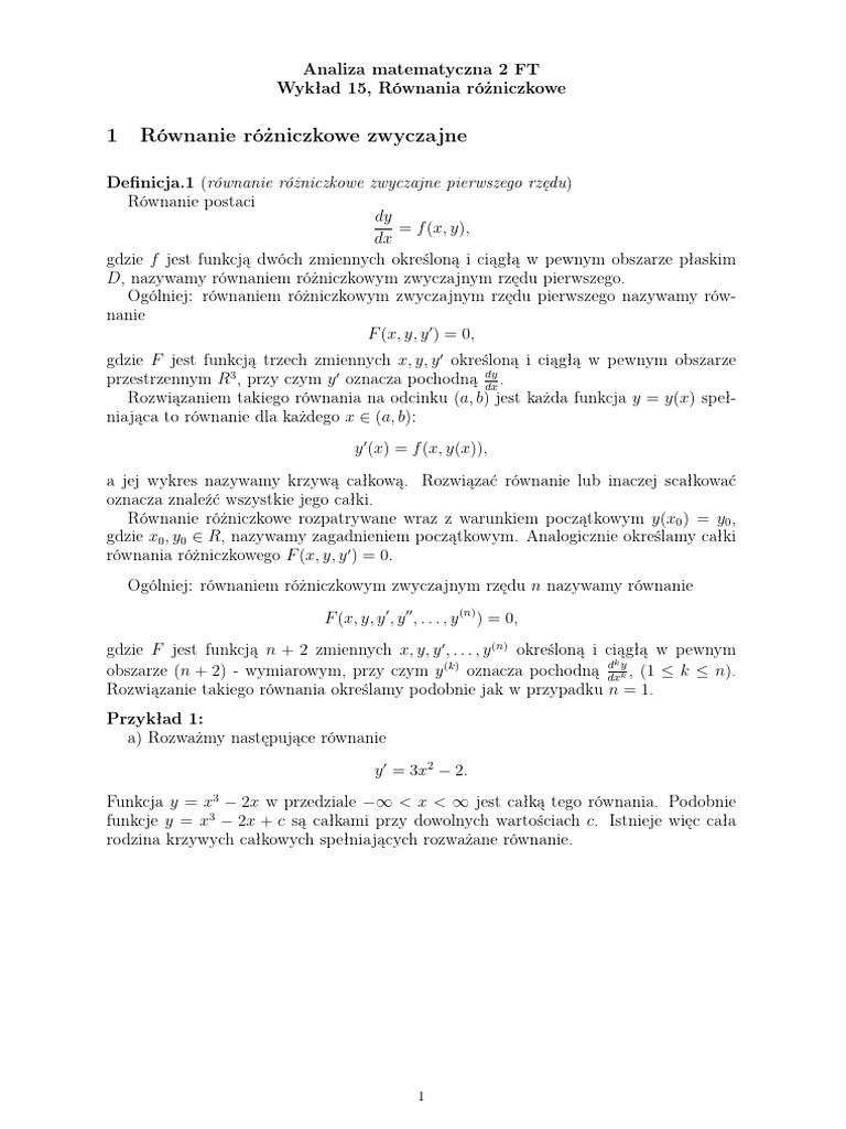 Równania Różniczkowe Zwyczajne | PDF