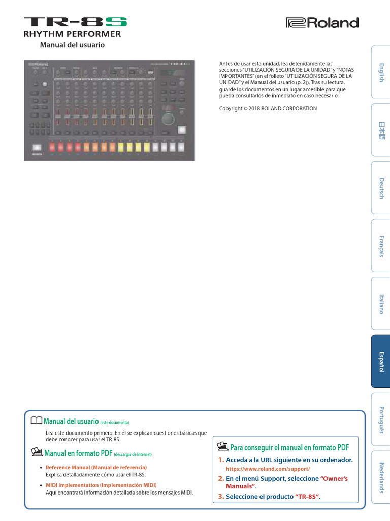 Roland TR 8S Guia de Usuario | PDF | USB | Almacenamiento de datos de la computadora