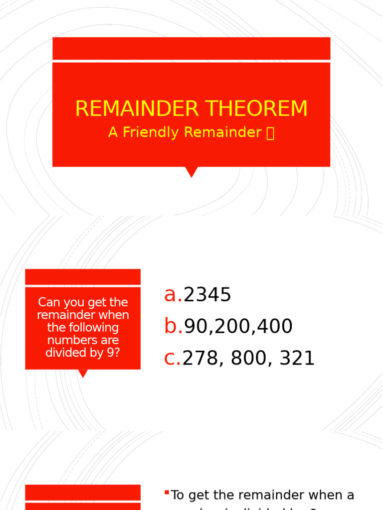 Remainder Theorem | PDF