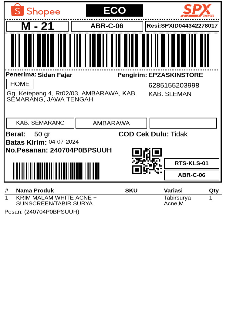 Label Pengiriman JNT | PDF
