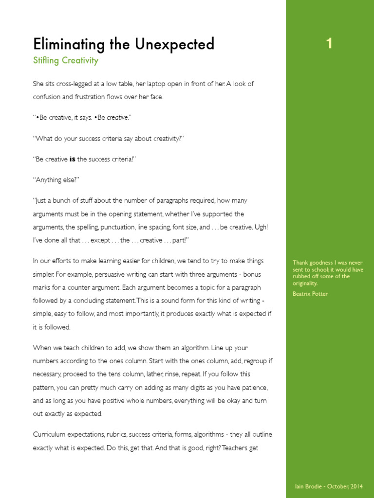 Eliminating The Unexpected | PDF | Creativity | Cognition