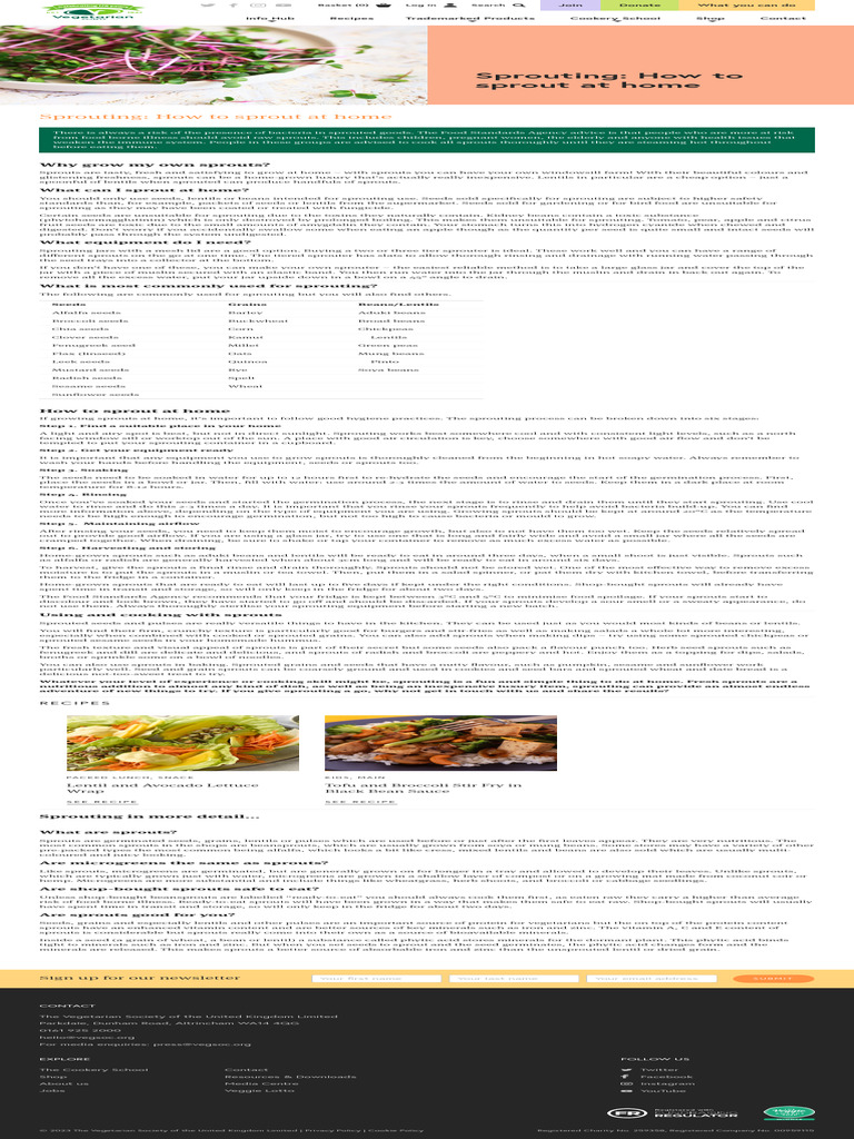 Sprouting How To Sprout at Home - Vegetarian Soc | PDF | Crops | Home ...