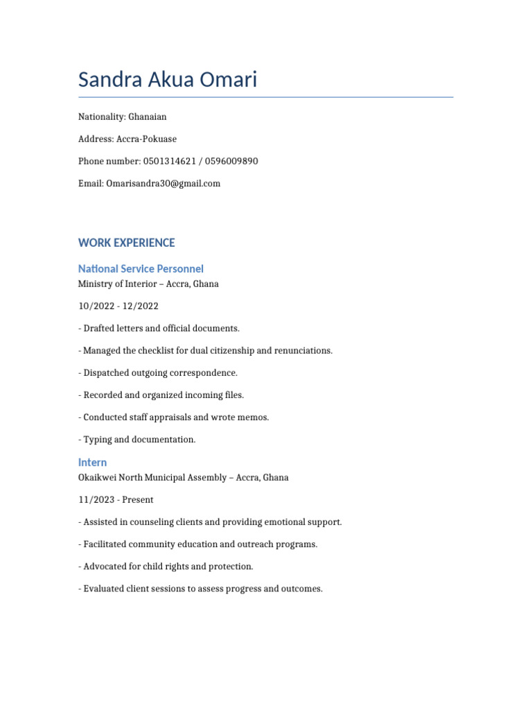 Ghanaian Social Work Professional CV | PDF