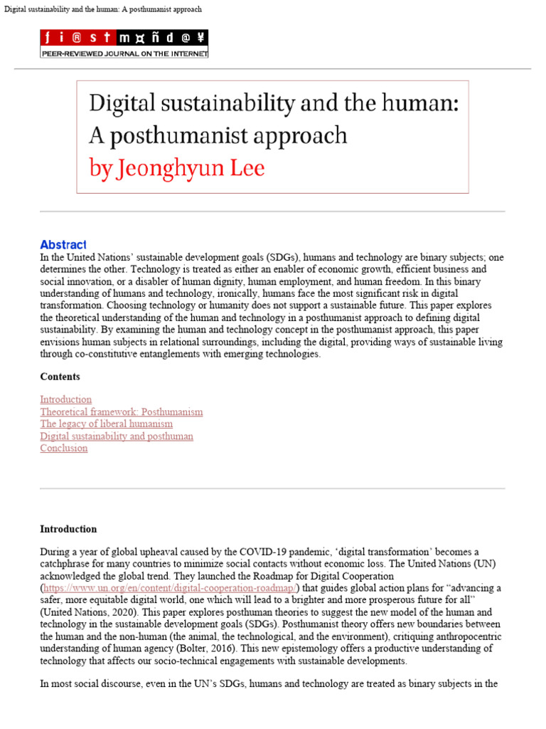 Theoretical Framework: Posthumanism The Legacy of Liberal Humanism Digital Sustainability and ...