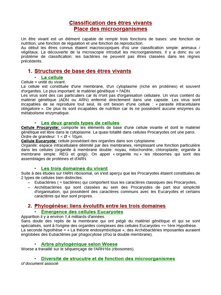 Classification Des Etres Vivants | PDF
