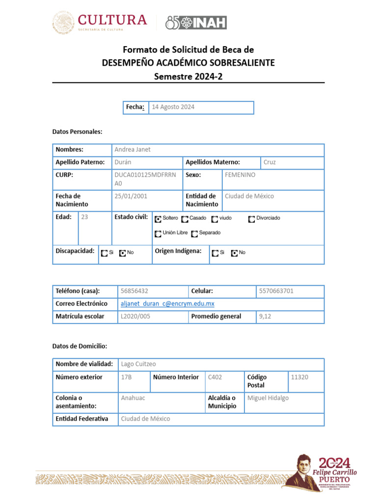 Formato de Solicitud Beca | PDF