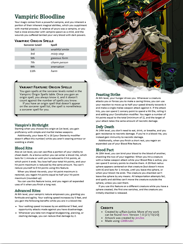 Vampiric Bloodline - Sorcerer Origin v1 | PDF