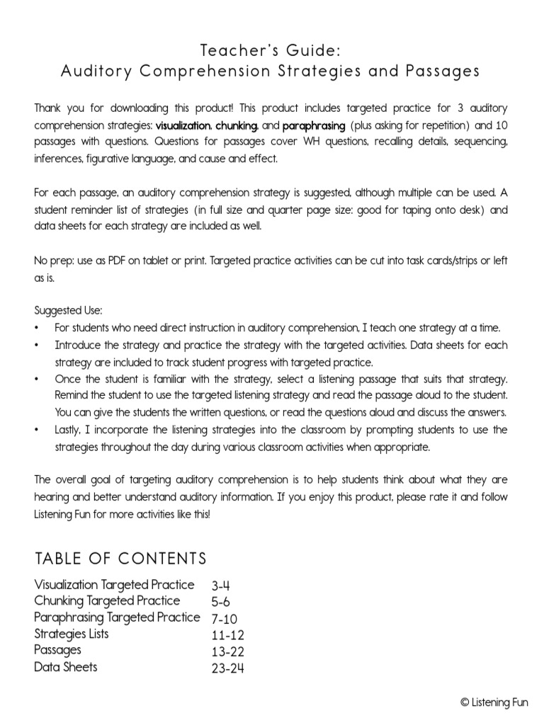 Aud Comprehension Strategies | PDF | Reading Comprehension | Cakes