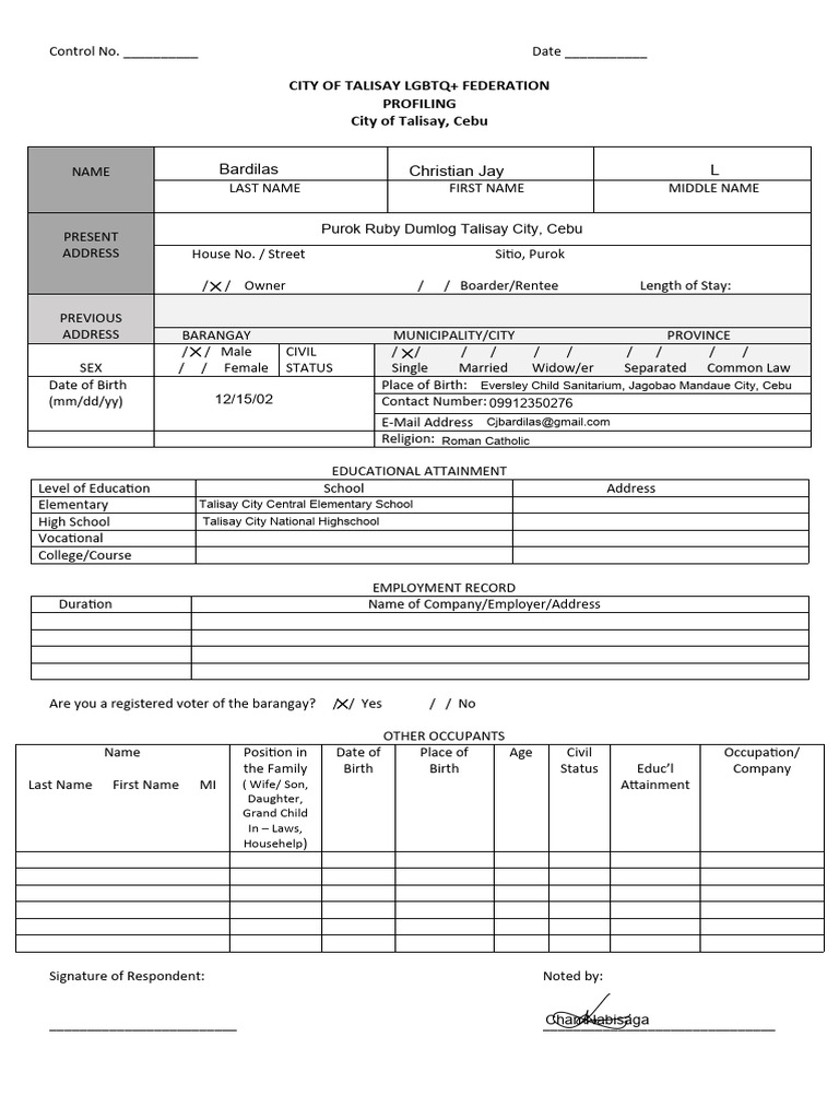 ChristianJay Bardillas ProfilingForm | PDF