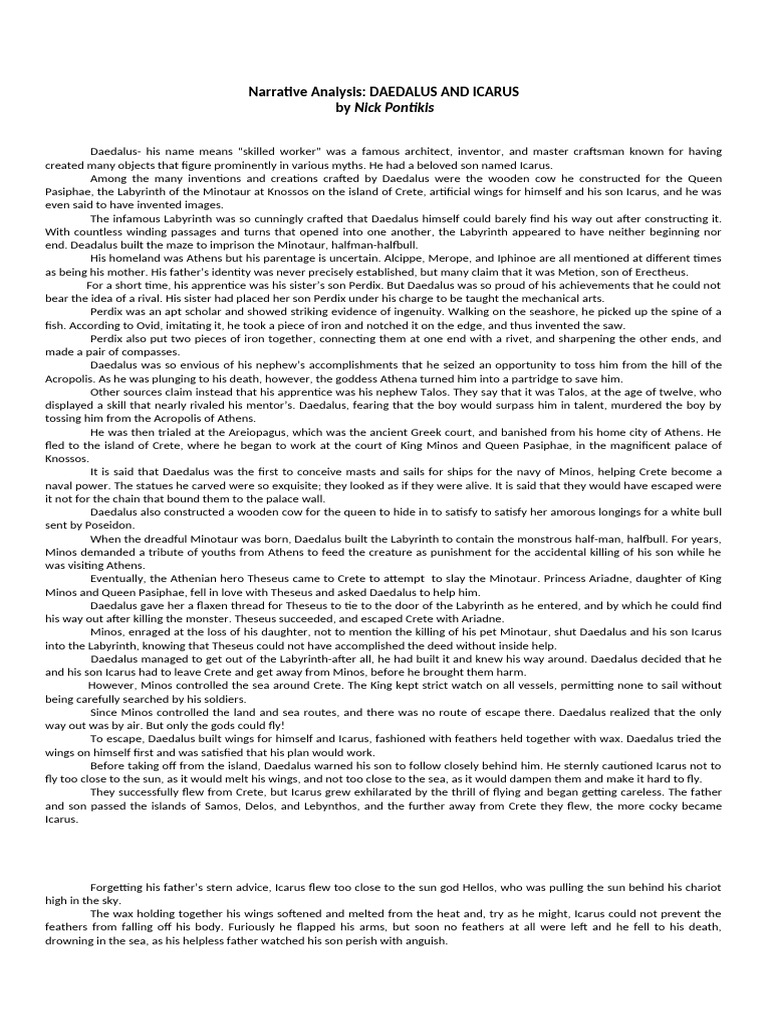 Final Copy Daedalus and Icarus 2 | PDF | Minotaur