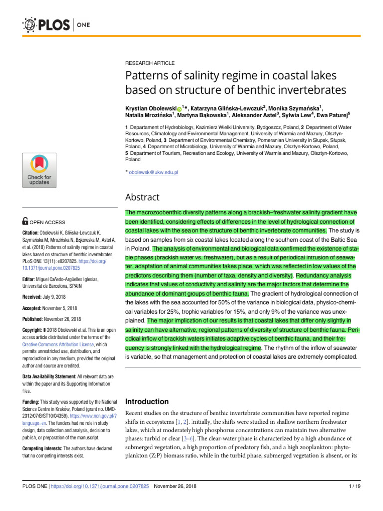 Obolewski, 2018 - Patterns of Salinity Regime in Coastal Lakes Based On ...