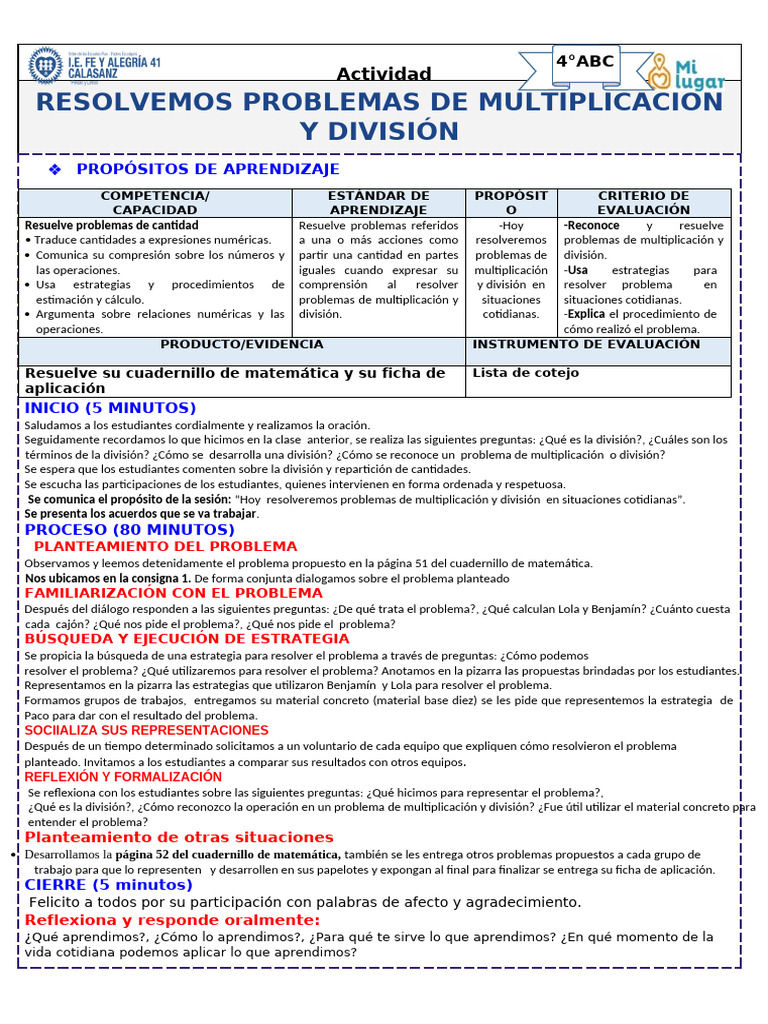 RESOLVEMOS PROBLEMAS DE MULTIPLICACIÓN Y DIVISIÓN + | PDF