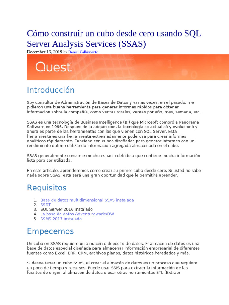 Cómo construir un cubo desde cero usando SQL Server Analysis Services | PDF