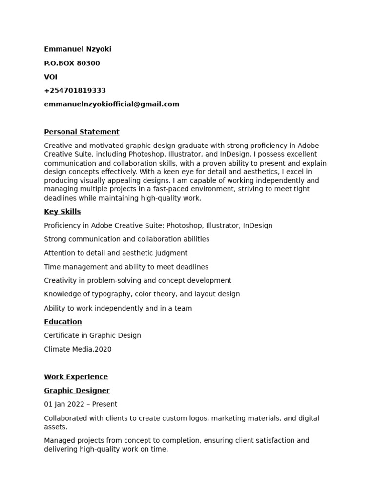 Emmanuel Nzyoki CV | PDF