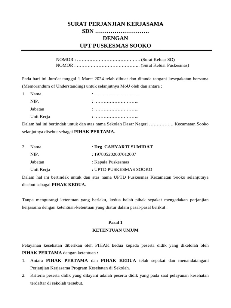MoU DENGAN PUSKESMAS 2024 | PDF