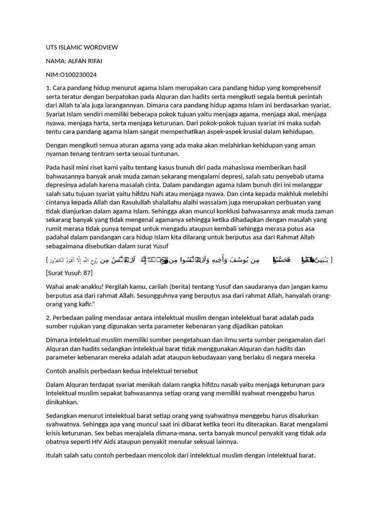 Uts Islamic Wordview | PDF