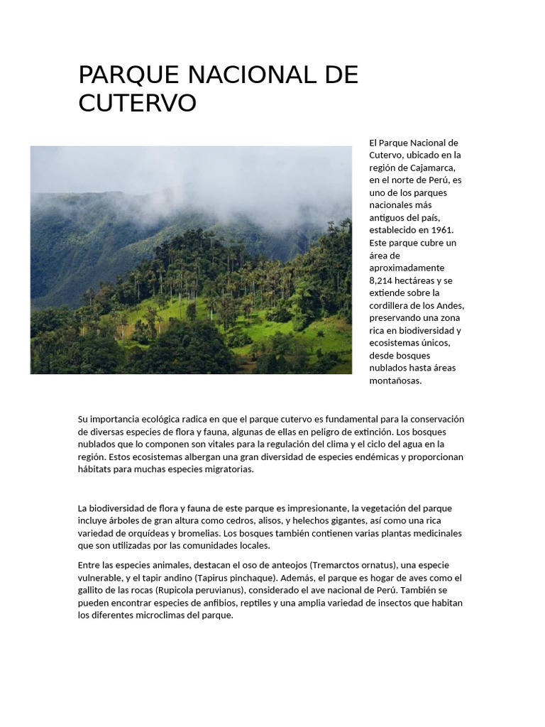 Parque Nacional de Cutervo | PDF