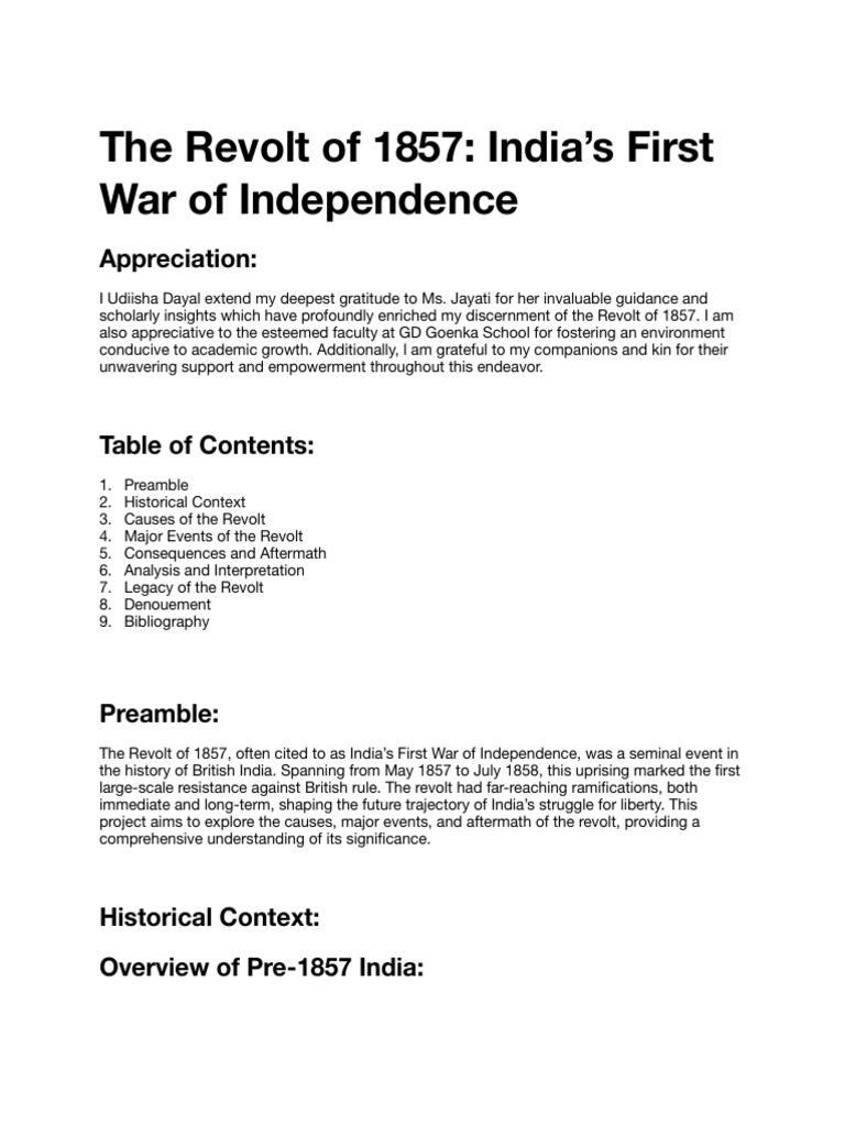 The Revolt of 1857 India's First War of Independence | PDF
