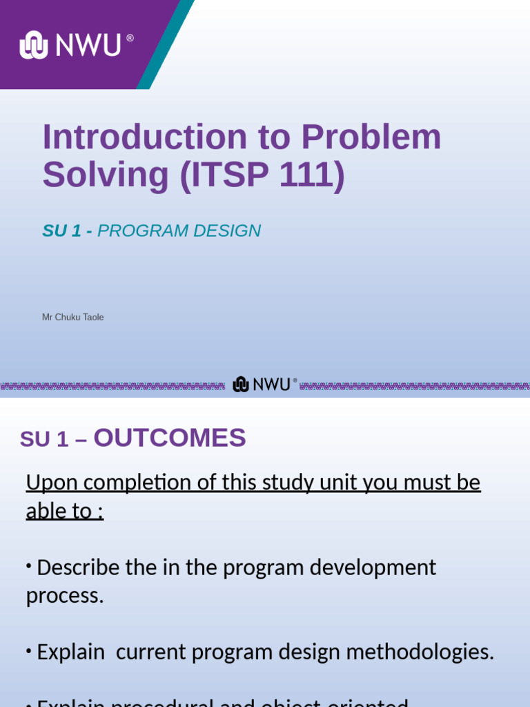 Study Unit 1 - Program Design - Part 1 | PDF