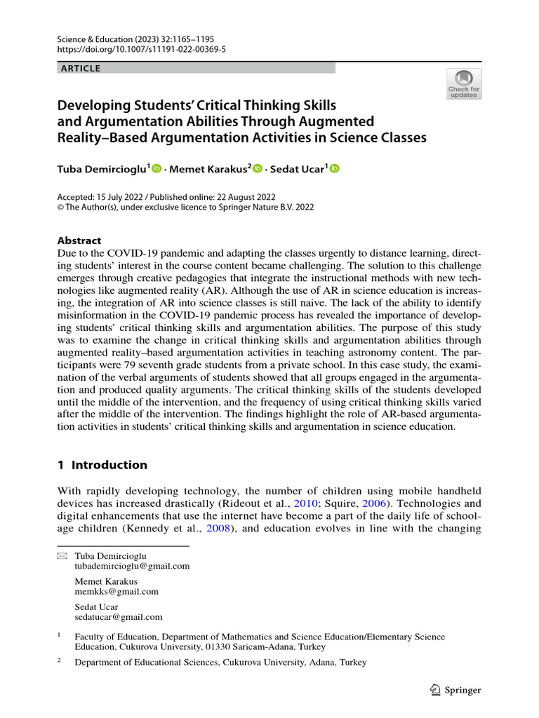 Developing Students' Critical Thinking Skills and Argumentation Abilities Through Augmented ...