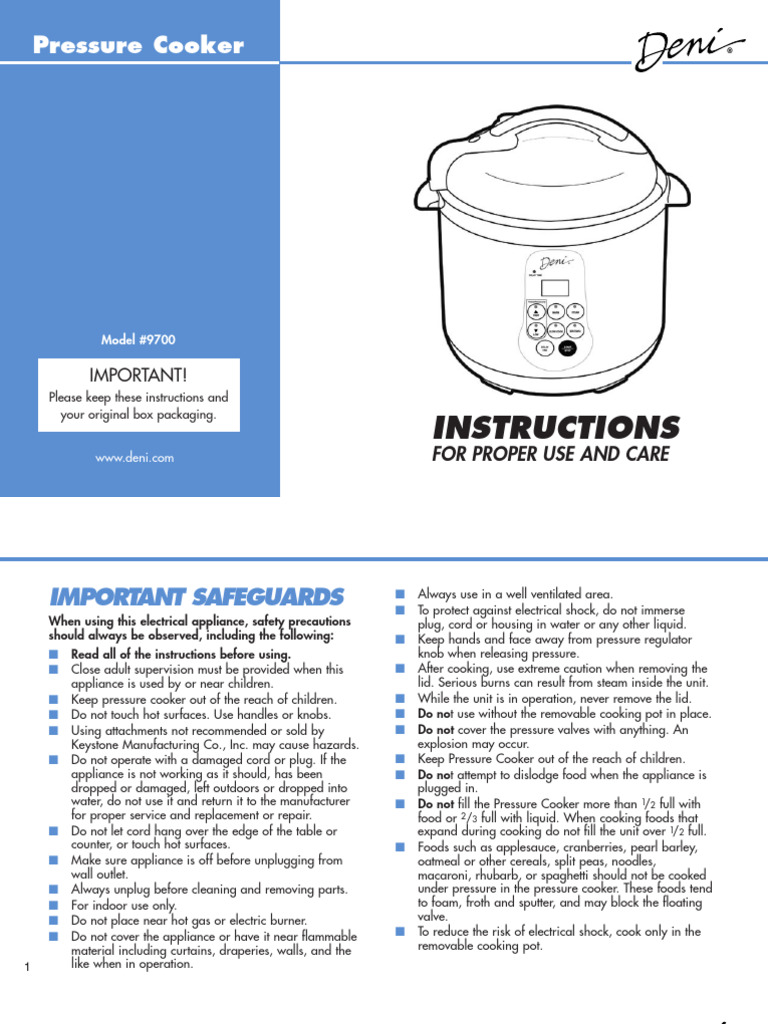 Instructions: Pressure Cooker | PDF