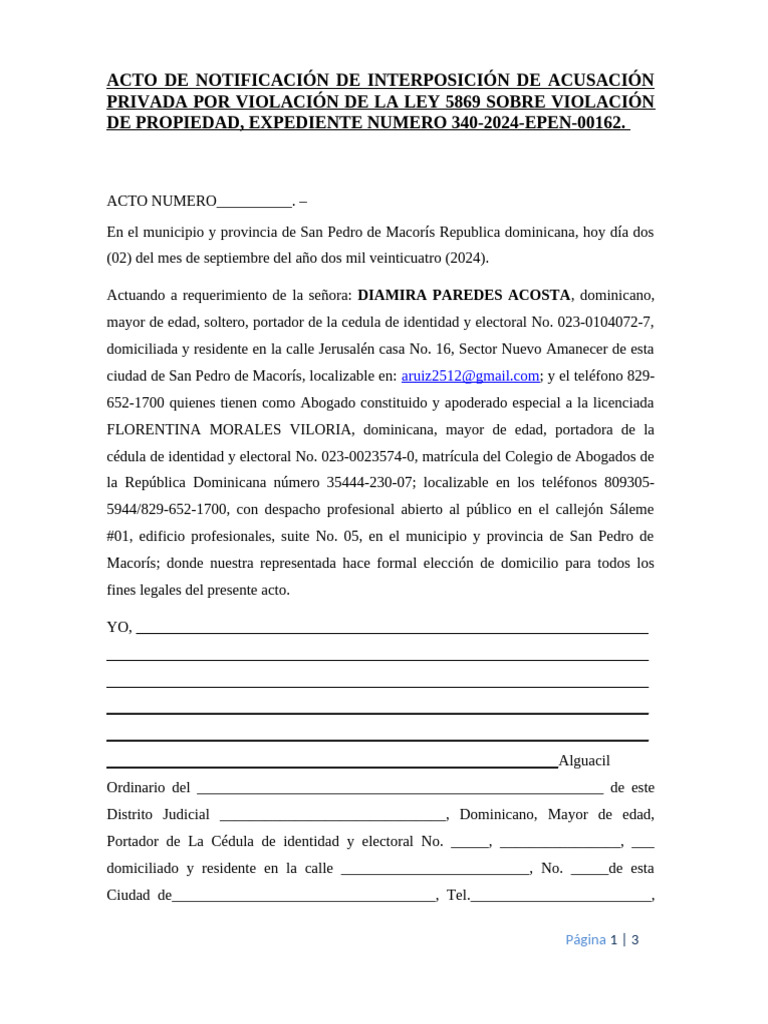 Acto de Notificación de Interposición de Acusación Privada | PDF