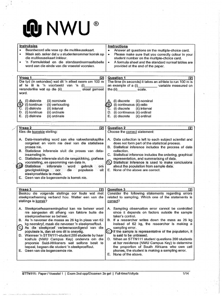 STTN111 - 2023 - Exam 2nd Opp - MEMO | PDF