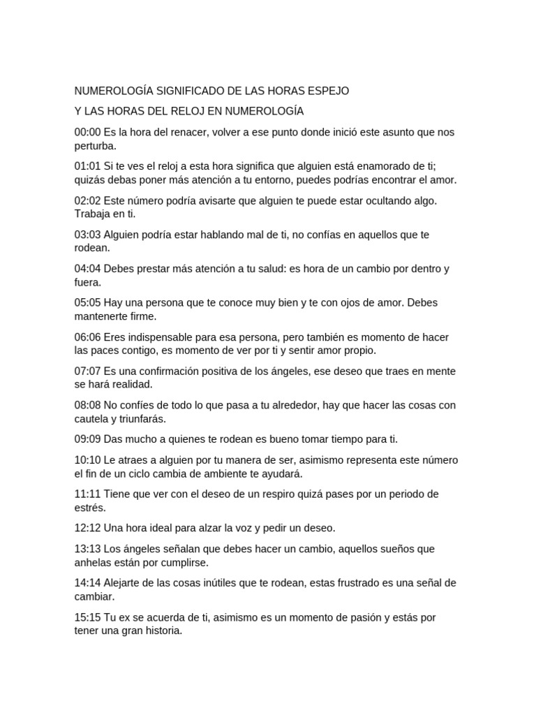 Karoba y Cori Numerología de Las 24 Horas y Horas Espejo | PDF