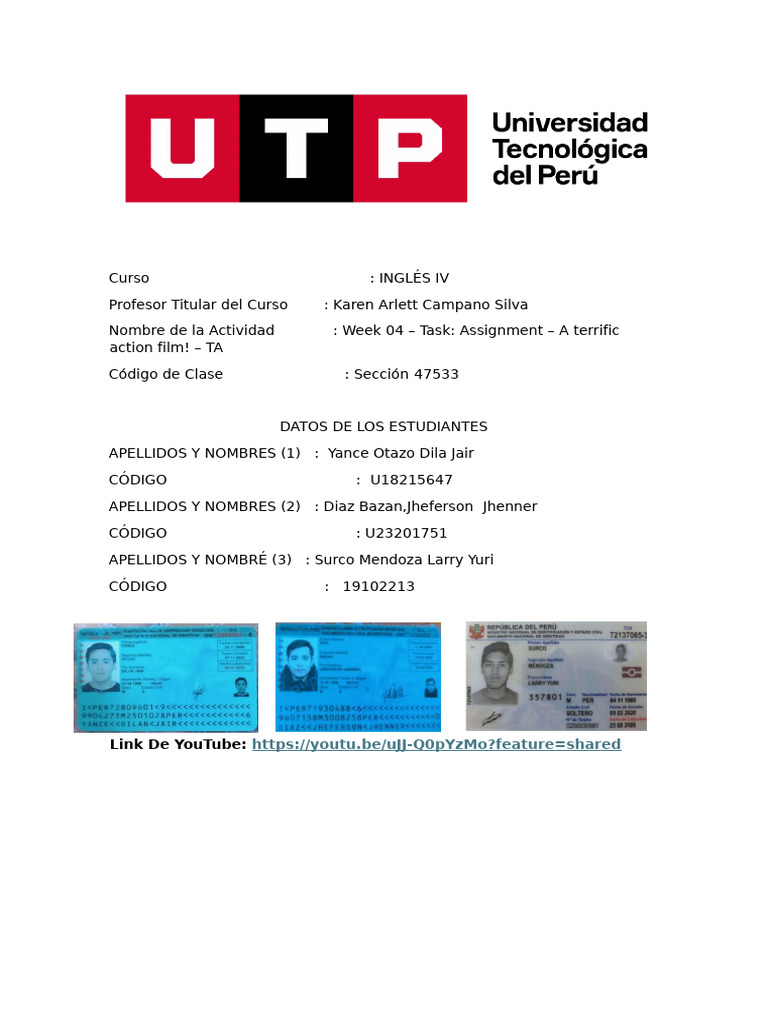 Assignment - A Terrific Action Film! - TA-1 - InGLÉS | PDF