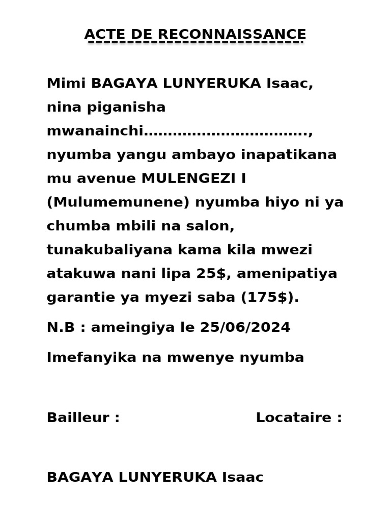 Acte de Reconnaissance | PDF