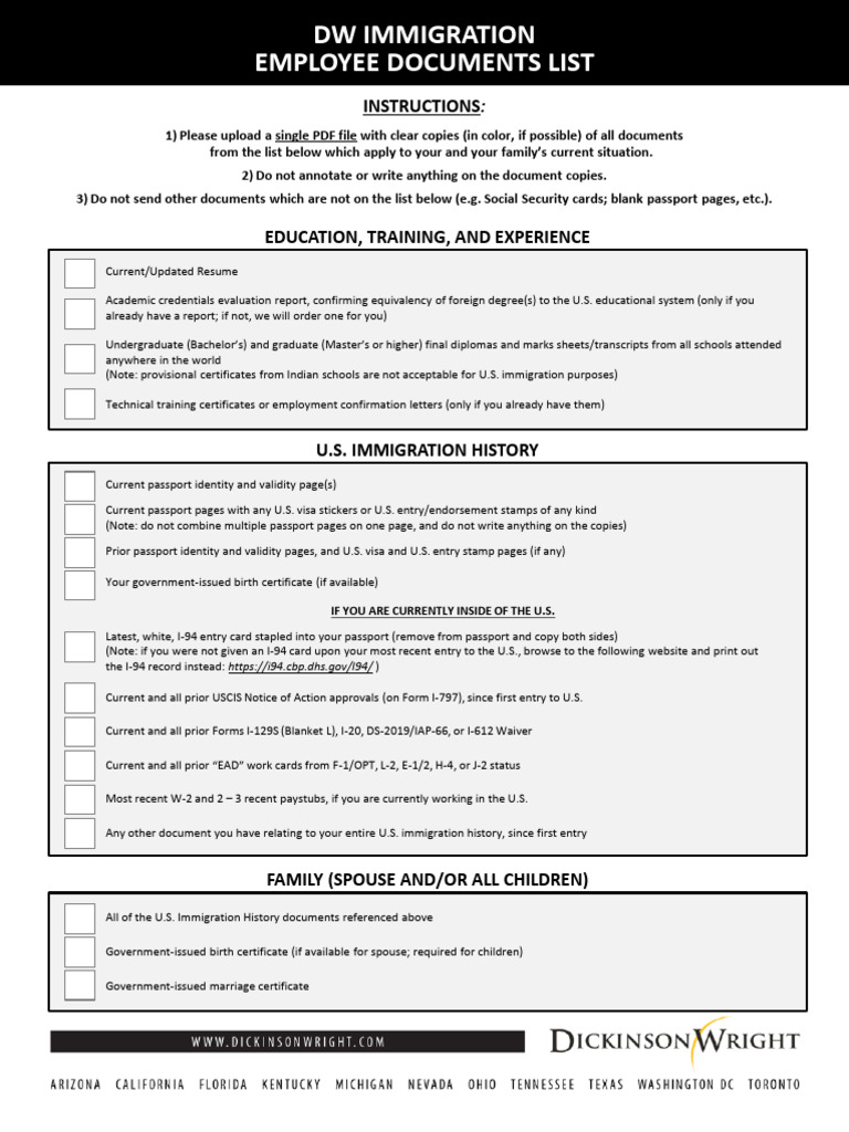 NIV Employee Documents List | PDF