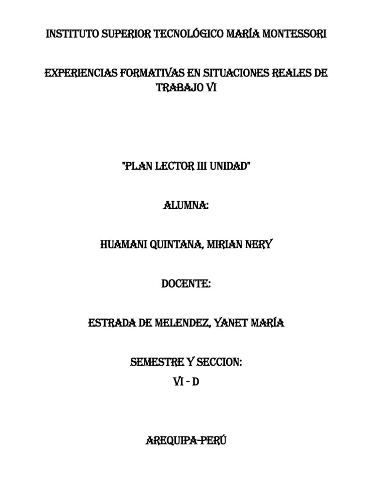 Plan Lector III Unidad (Mirian Nery Huamani Quintana) | PDF