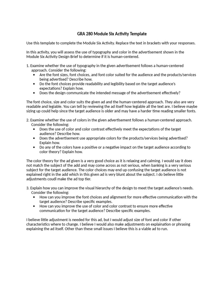 GRA 280 Module Six Activity | PDF
