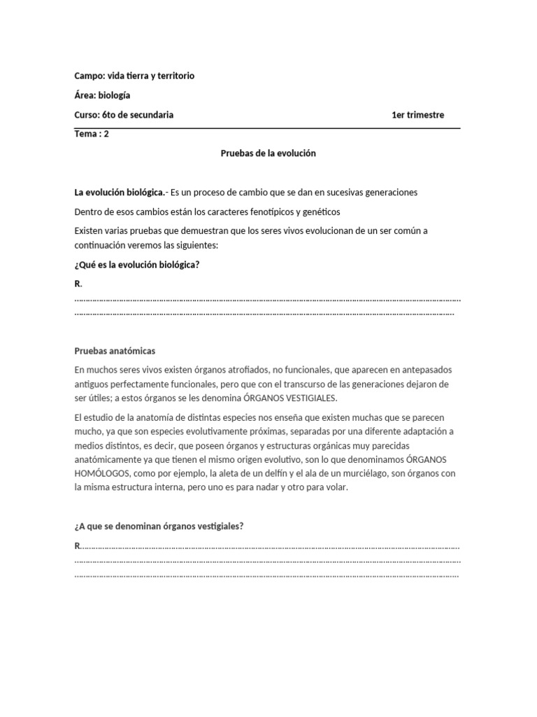 Pruebas de La Evolucion | PDF