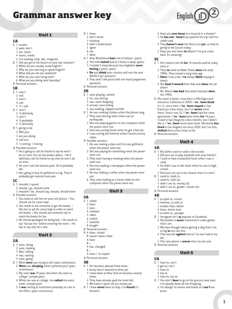 EID2 2e Grammar Answer Key | PDF