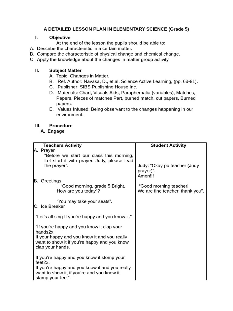 A Detailed Lesson Plan in Elementary Science | PDF