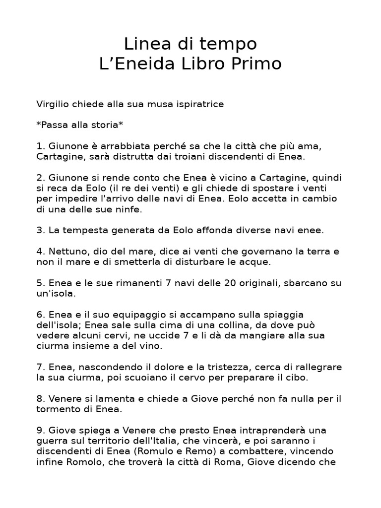 Resumen L'Eneide Libro 1 (Italiano) | PDF