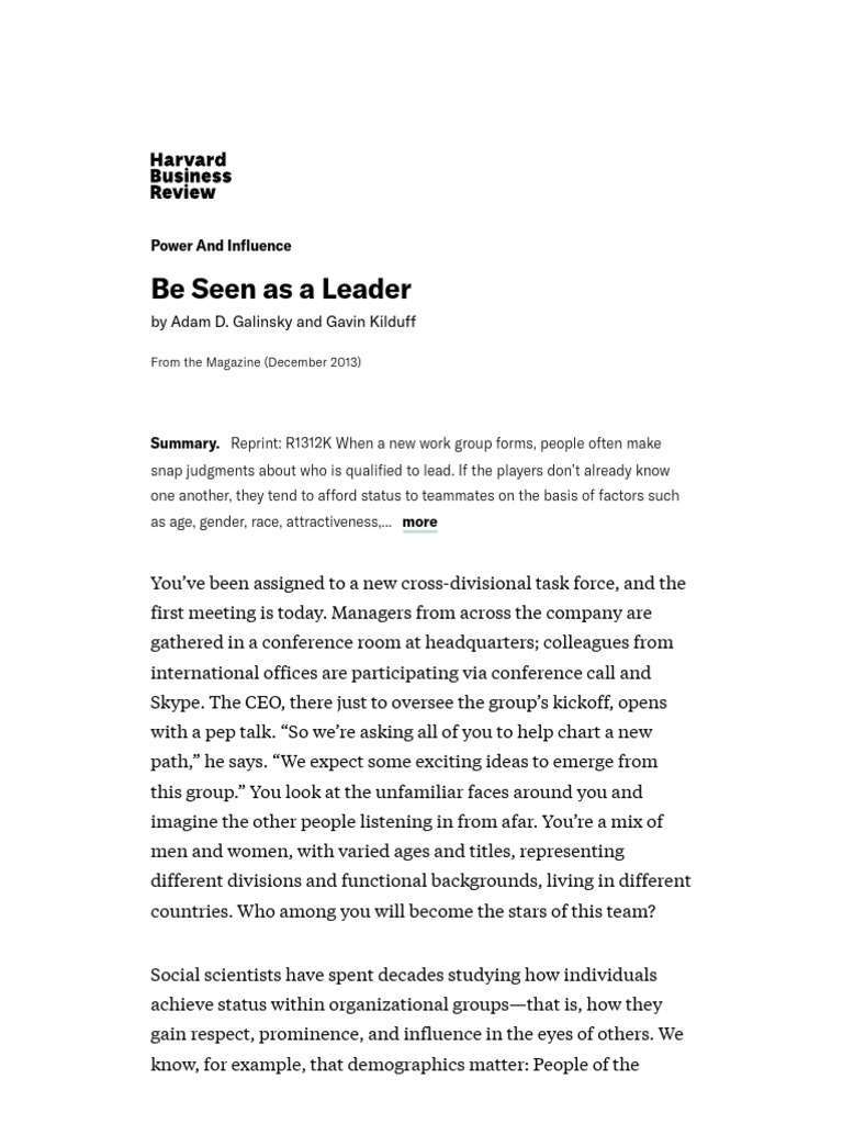 Be Seen As A Leader | PDF