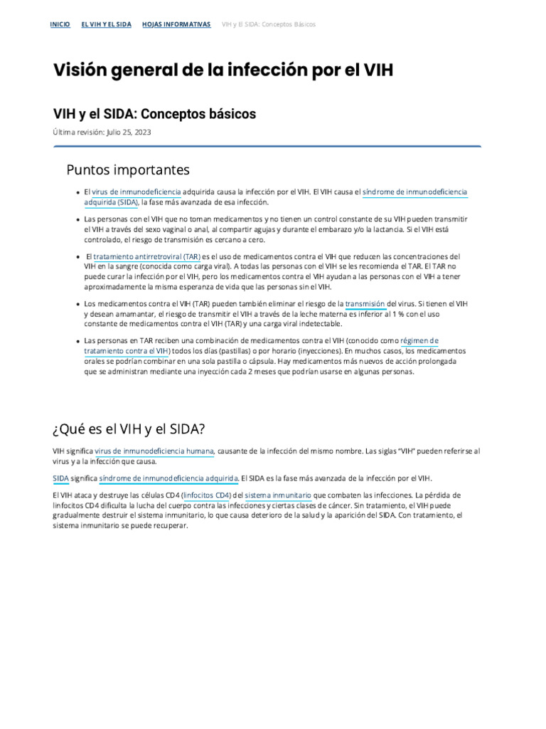 VIH y El SIDA - Conceptos Básicos - NIH | PDF