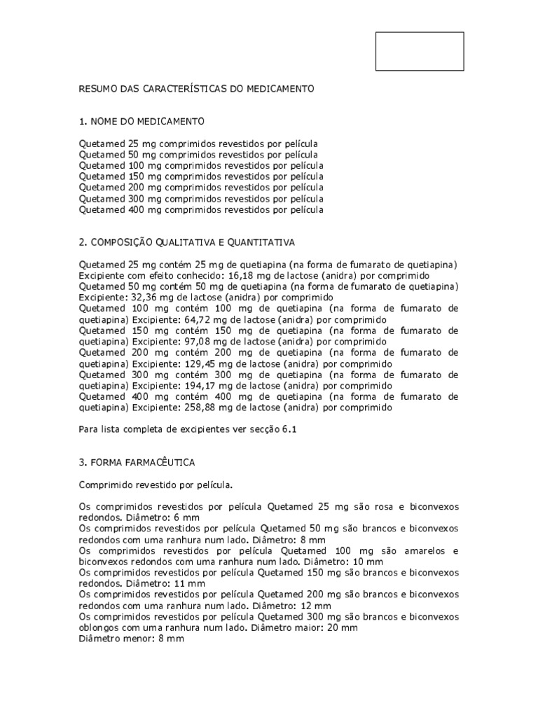 Quetamed: Indicações e Dosagens | PDF | Pharmacology